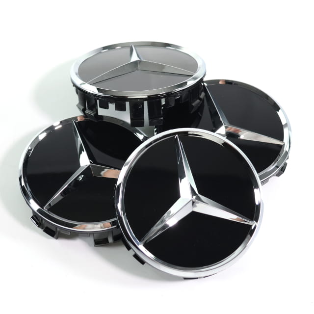 Nabendeckel Satz 75mm Schwarz mit Chromstern Original Mercedes-Benz ...